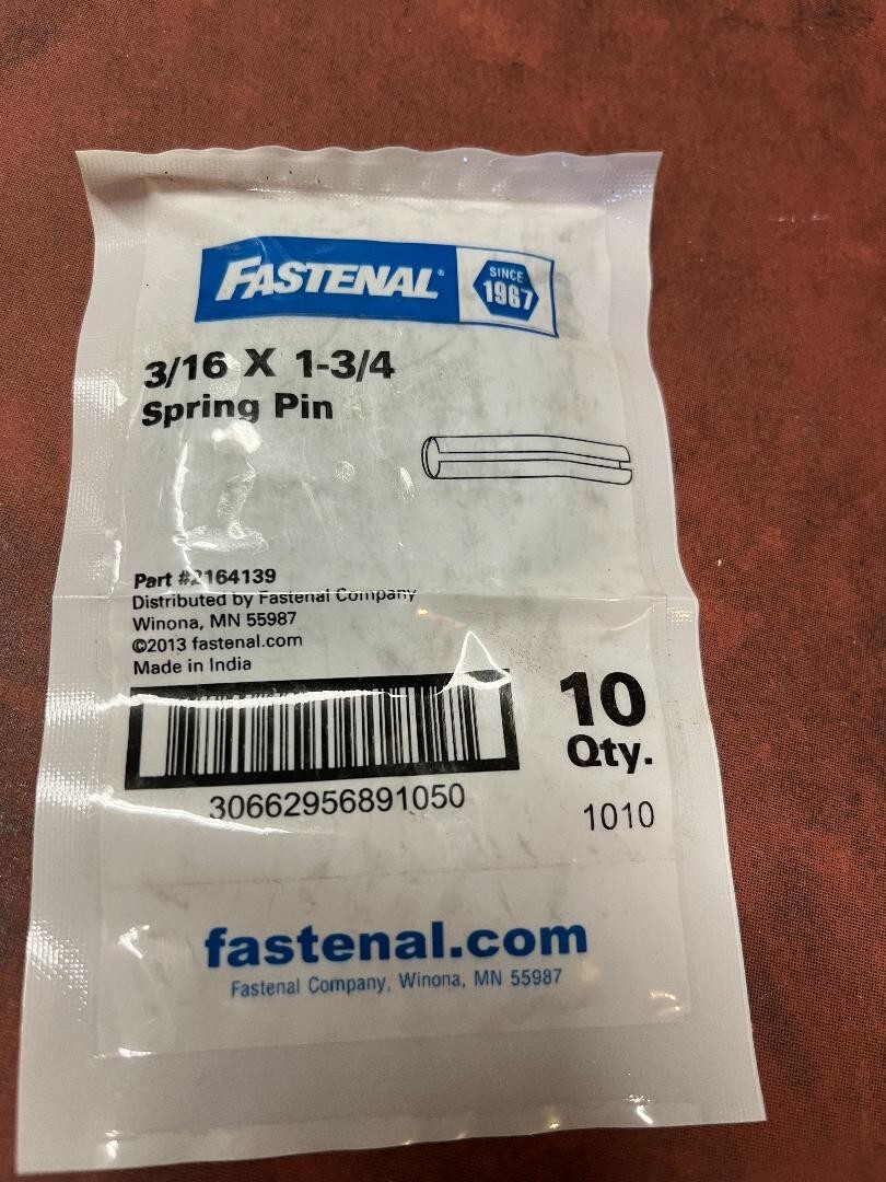 Spring Pin 3/16 X 1-3/4 inch Plain Finish Steel Slotted 10 Qty Going ...