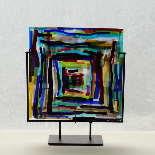 Art Glass panel - fused glass - Squares in square | eBay