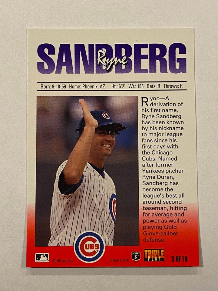 Ryne Sandberg-1993 Triple Play (Nicknames) | eBay