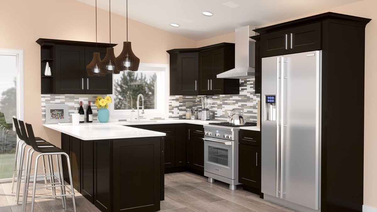 All Wood Rta 10x10 Luxor Espresso Shaker Kitchen Cabinets Weston