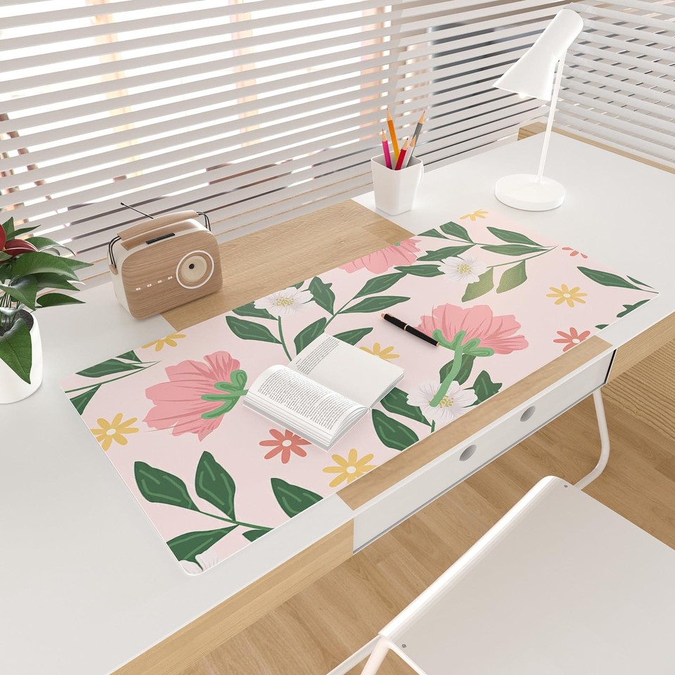 Waterproof Pink Floral Desk Mat 31.5x15.7 Inch, Large Gaming Mousepad ...
