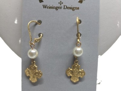 Weisinger Designs Cross & Pearl Drop Earrings! New with Tag! | eBay