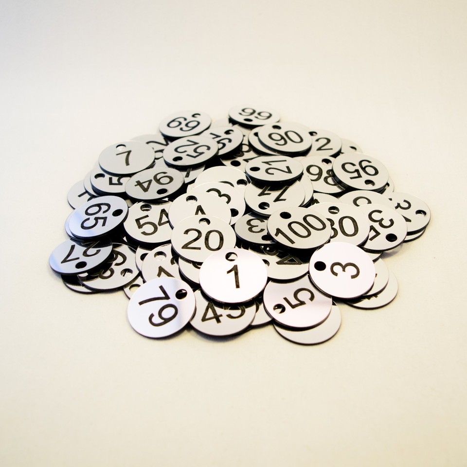 Set of 100x3cm Laser Engraved Number Discs, Table, Tags, Locker, Pub ...