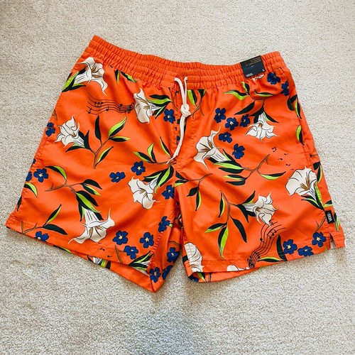 VANS Floral Orange Music 17" Relaxed Shorts No Lining Swim Trunks Men ...