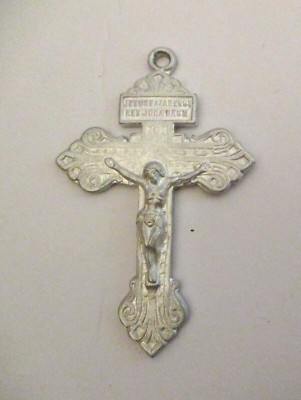 VINTAGE JESUS NAZARETH CRUCIFIX CROSS PENDANT ~ UNIQUE READ BOTH SIDES ...