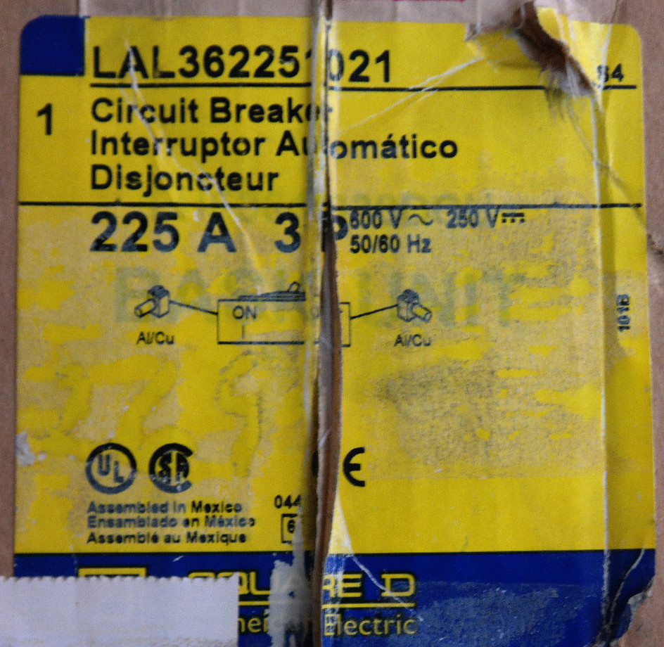 NEW SQUARE D LAL36225 FA/LA MOLDED CASE CIRCUIT BREAKER 600V 225A ...