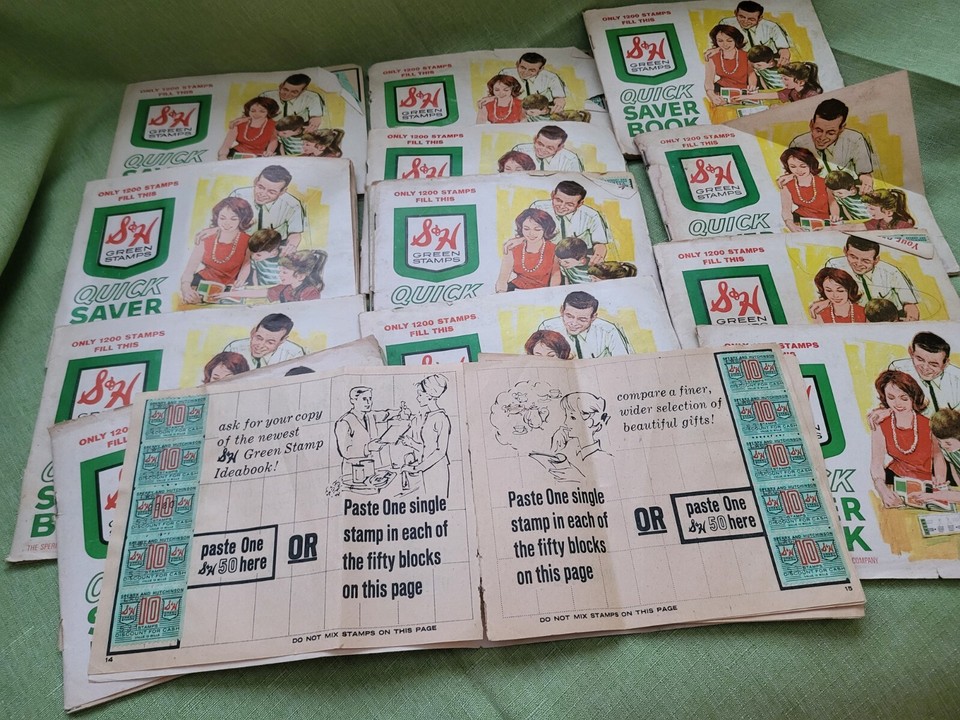S&H Green Stamp Quick Saver Book with Stamps 1950s MCM Vintage lot of ...