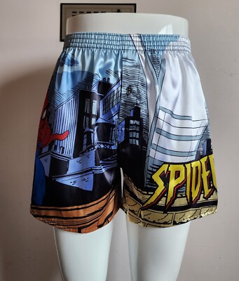Marvel Comics Spider-Man Mens Building Printed Satin Boxer Shorts Size ...