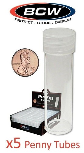 BCW 5 Round US Penny Coin Tubes Clear Plastic Cent Storage Tubes w ...