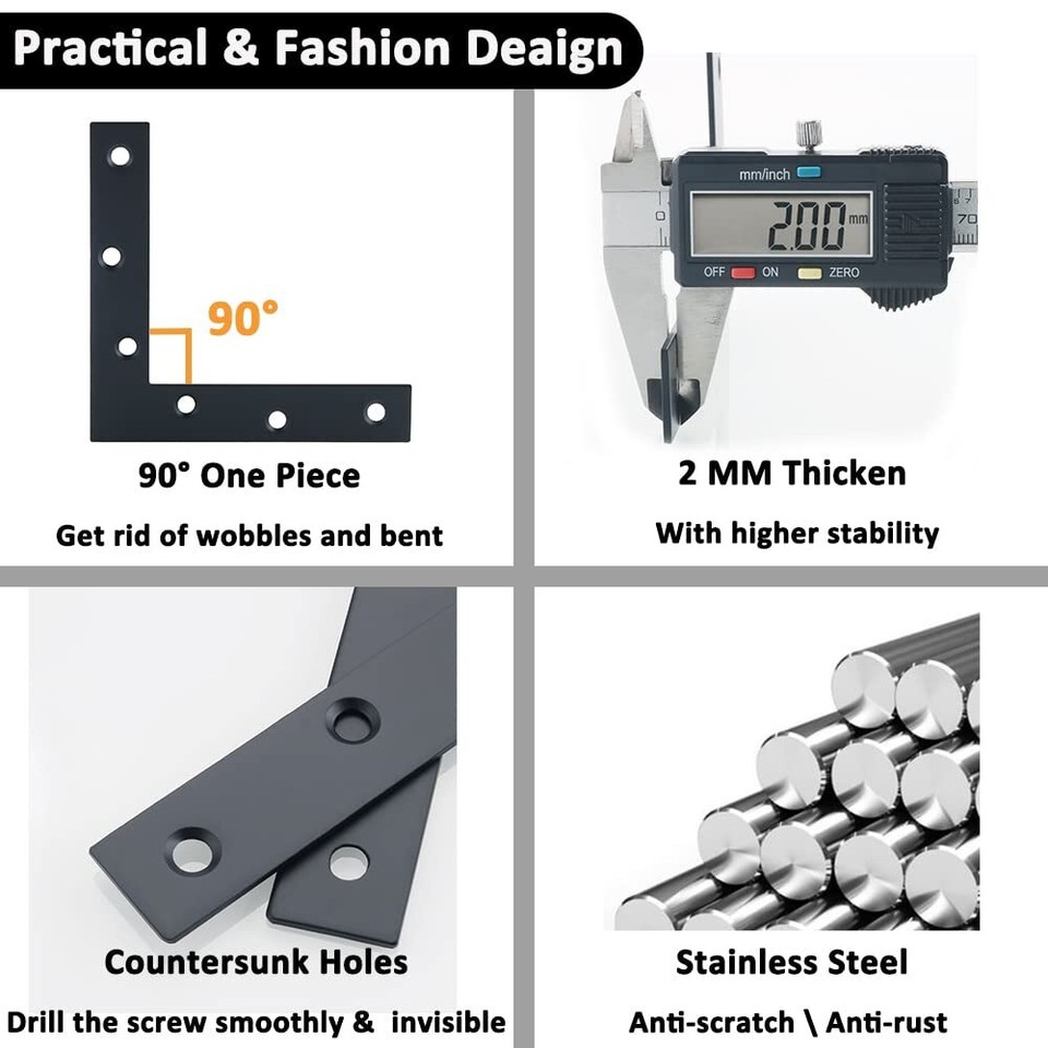L Brace, 120x120mm / 5" x 5" Metal L Mending Plate L Flat Plate Bracket ...