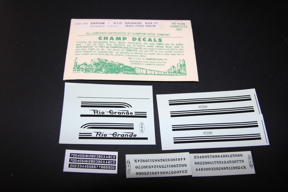 HO CHAMP DECALS SET #EH-98 D&RGW EARLY CAB UNITS BLACK 3 STRIPE ...