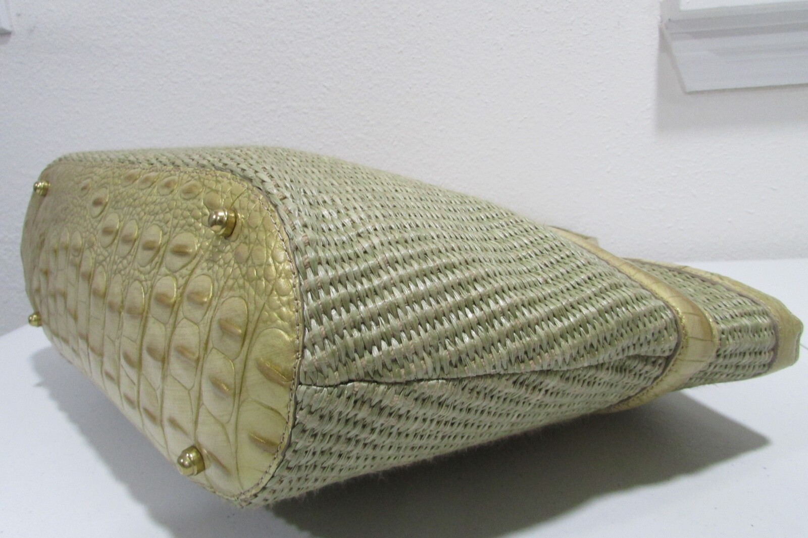 Brahmin Pablo Island Raffia Straw Croc Embossed Leather Trim Tote ...