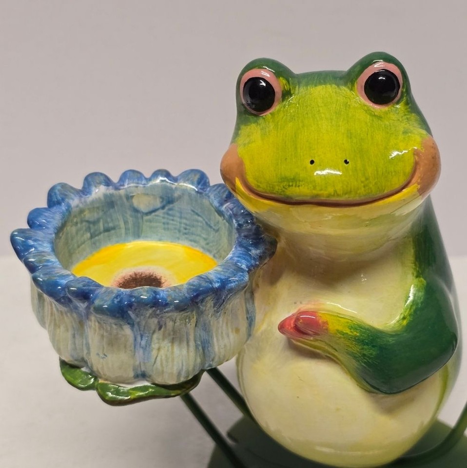 Garden Frog Tea Light Candle Holder Ceramic And Metal Village Farmhouse ...