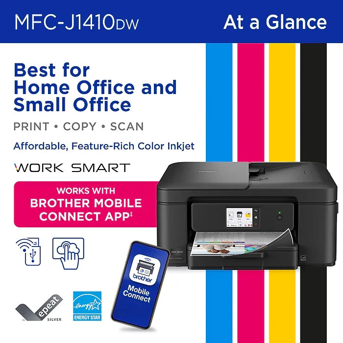 Brother Work Smart MFC-J1410DW Wireless Color All-In-One Inkjet Printer ...