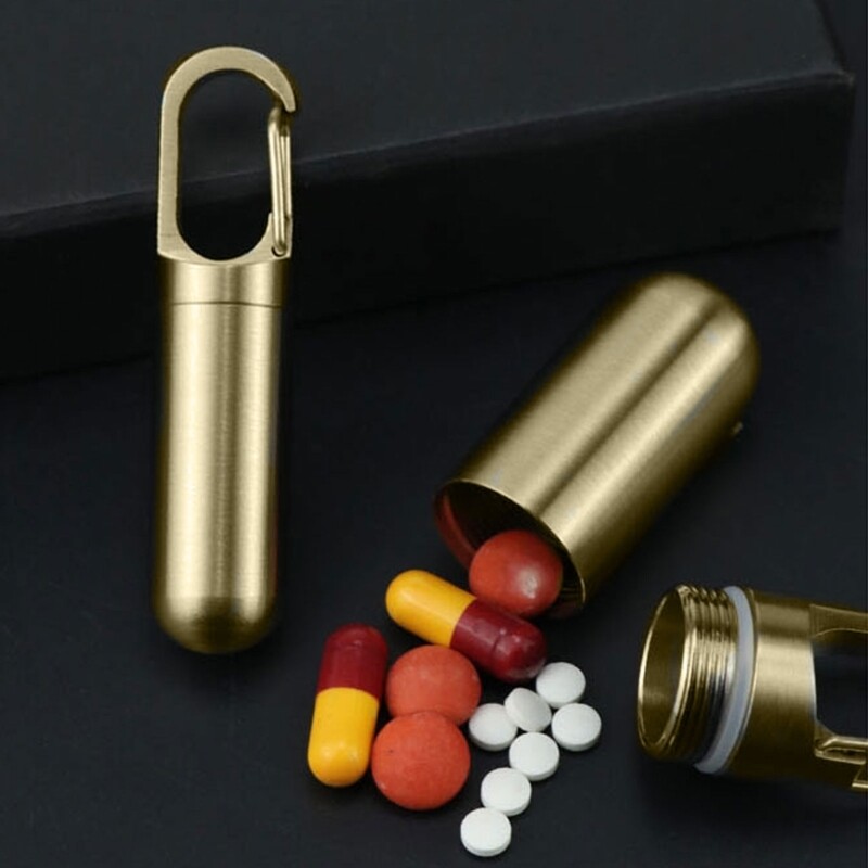 Brass Pills Holder Keychain Portable Waterproof Capsules Container for ...
