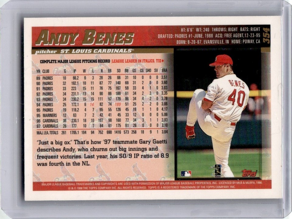 1998 Topps Andy Benes Auto St. Louis Cardinals #354 Signed IP | eBay
