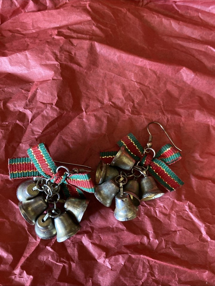 Vintage Dangly Bell Earrings-small Clappers Inside-red Green Striped ...