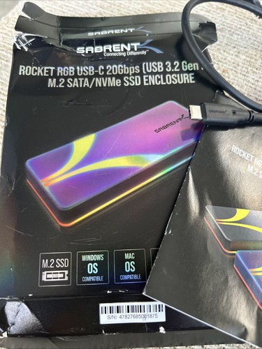 SABRENT Rocket RGB USB C 20Gbps M.2 SATA/NVMe SSD Enclosure (EC-RGBC ...