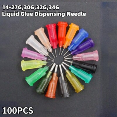 100 Pcs 1/4" Blunt Tip Plastic-steel Dispensing Needles Screw Interface ...