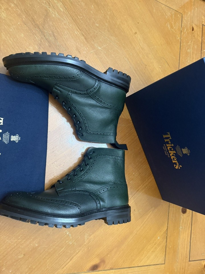 Made In UK - 11 US (10UK) - Trickers -Stow Boots - GREEN Scotch Grain ...
