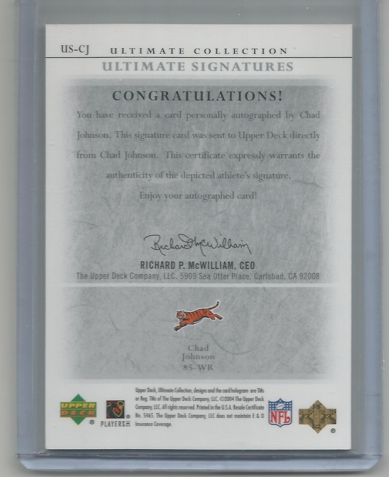 Chad Johnson 2004 Upper Deck ULTIMATE On Card AUTO /275 Card Cincinnati ...