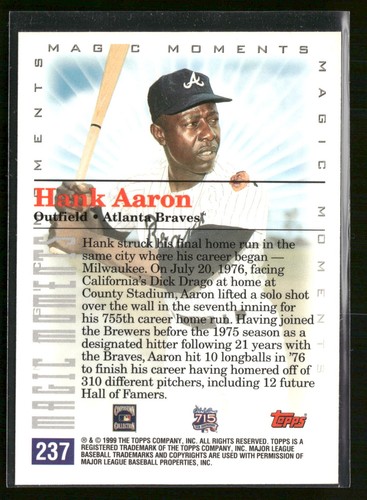 Hank Aaron 2000 Topps #237d 715th Home Run | eBay