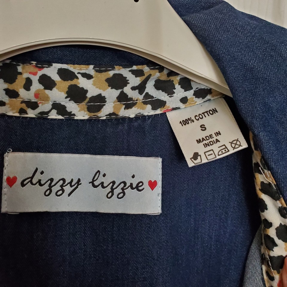 Dizzy Lizzie Chatham Denim Blue Animal Print Shirt Dress SMALL | eBay