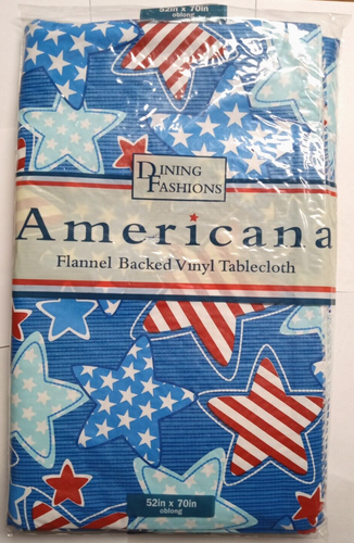 Americana Flannel Back Vinyl Tablecloth July 4 Patriotic Stars ...