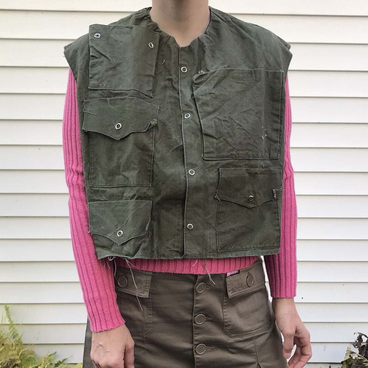 Tank girl vtg handmade utility army vest pockets Larg… - Gem