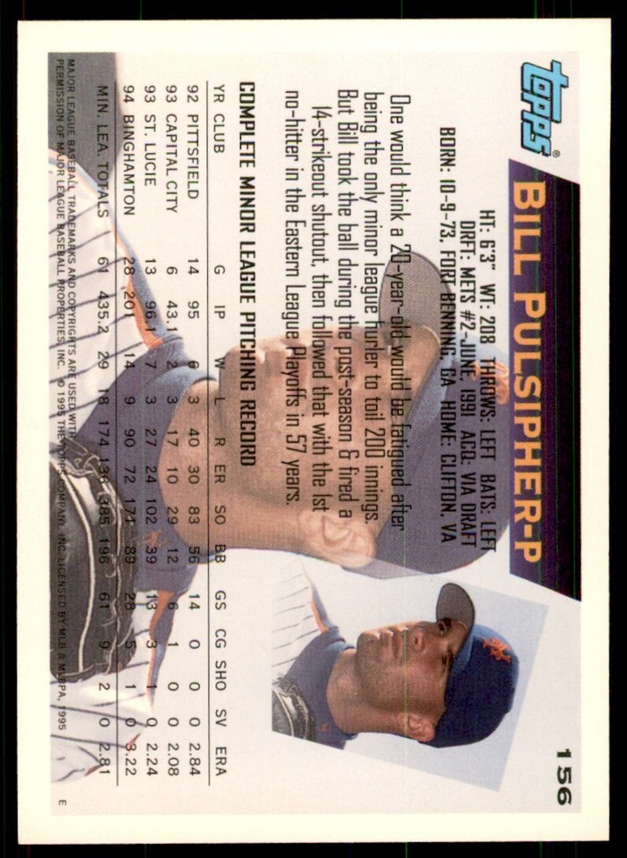 1995 Topps Bill Pulsipher Baseball Cards #156 | eBay