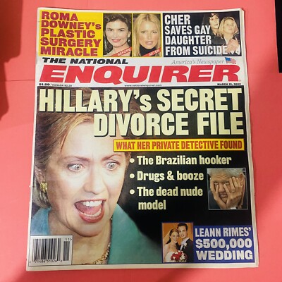 2002 March 12 ENQUIRER Hillary's Secret Divorce File Clinton | eBay