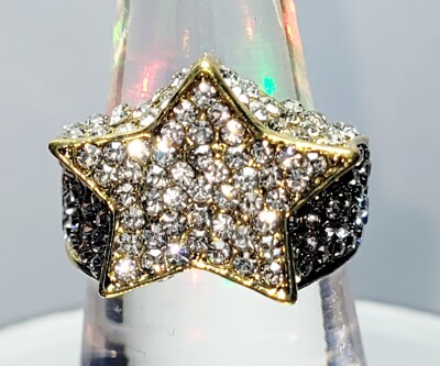 Men's Chunky Star Clear Rhinestones Gold Tone Pinky Ring Size 6 | eBay