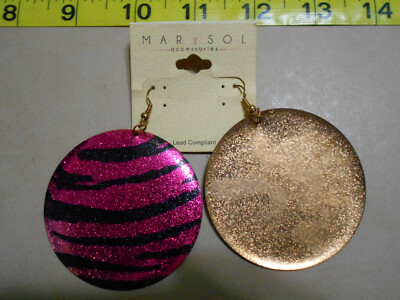 Marysol Accessories Earrings Pink Black Gold Tone Dangling Circles ...