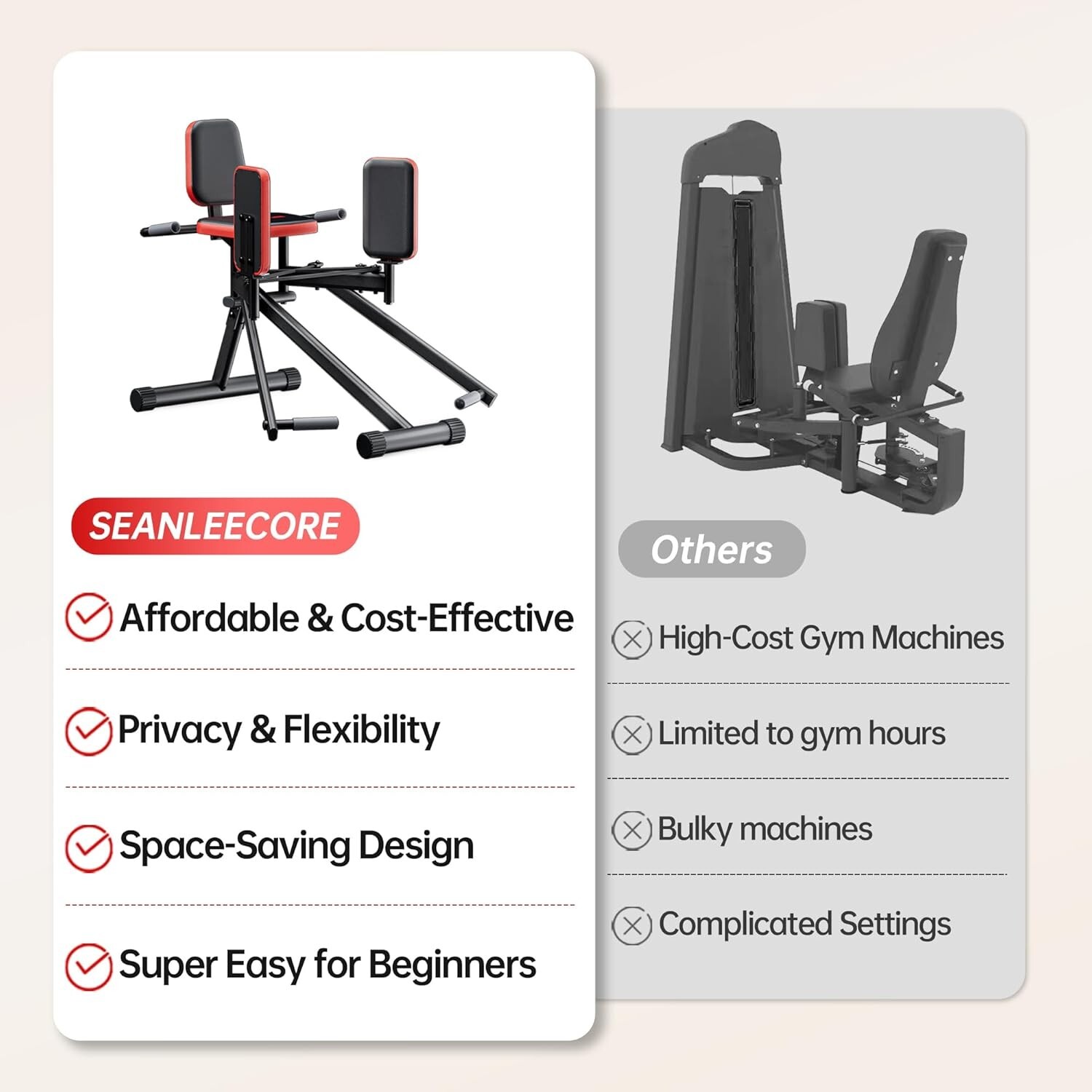 Home Gym Hip Abductor Machine, Glute & Inner Thigh Exercise Equipment