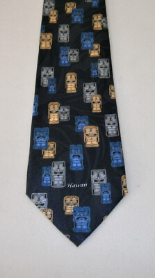 NWOT Tropical Hawaii Blue Gold Silver Tiki Heads Necktie 58" x 3.75" | eBay