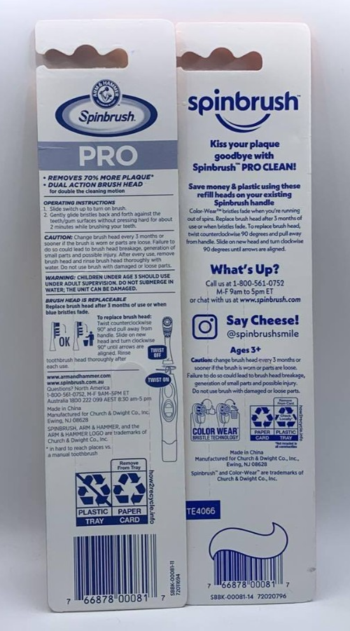 2PK Spinbrush Pro Clean Dual Action ~ 2 Replacement Brush Heads Each ...