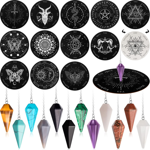24 Pcs Crystal Pendulums Bulk Set Board & Dowsing Divination Tools ...