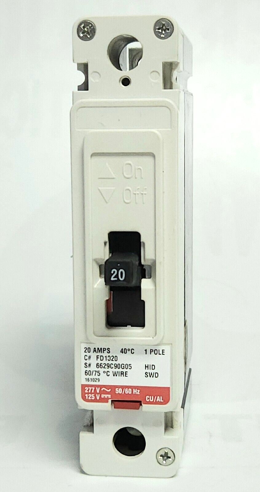 EATON CUTLER HAMMER FD1020 Single Pole 20 AMP Type FD Circuit Breaker ...