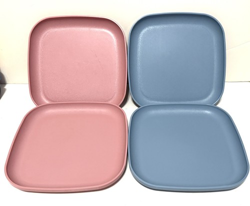 VINTAGE Set of 4 TUPPERWARE LUNCHEON PLATES 8" Square #1534 Pastel Blue ...
