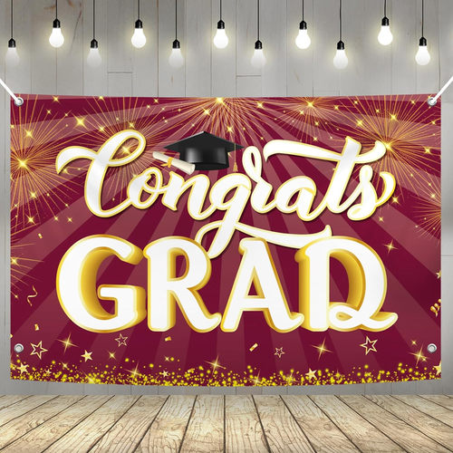Maroon Congrats Grad Banner - Big, 72X44 Inch, Maroon Congratulations ...
