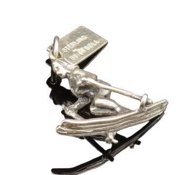 925 Sterling Silver Vintage Woman Skiing Sports Charm Pendant PT20816 ...