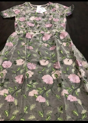 NWT Lularoe Deanne II Maxi Dress Sheer Overlay M Embroidered Floral ...