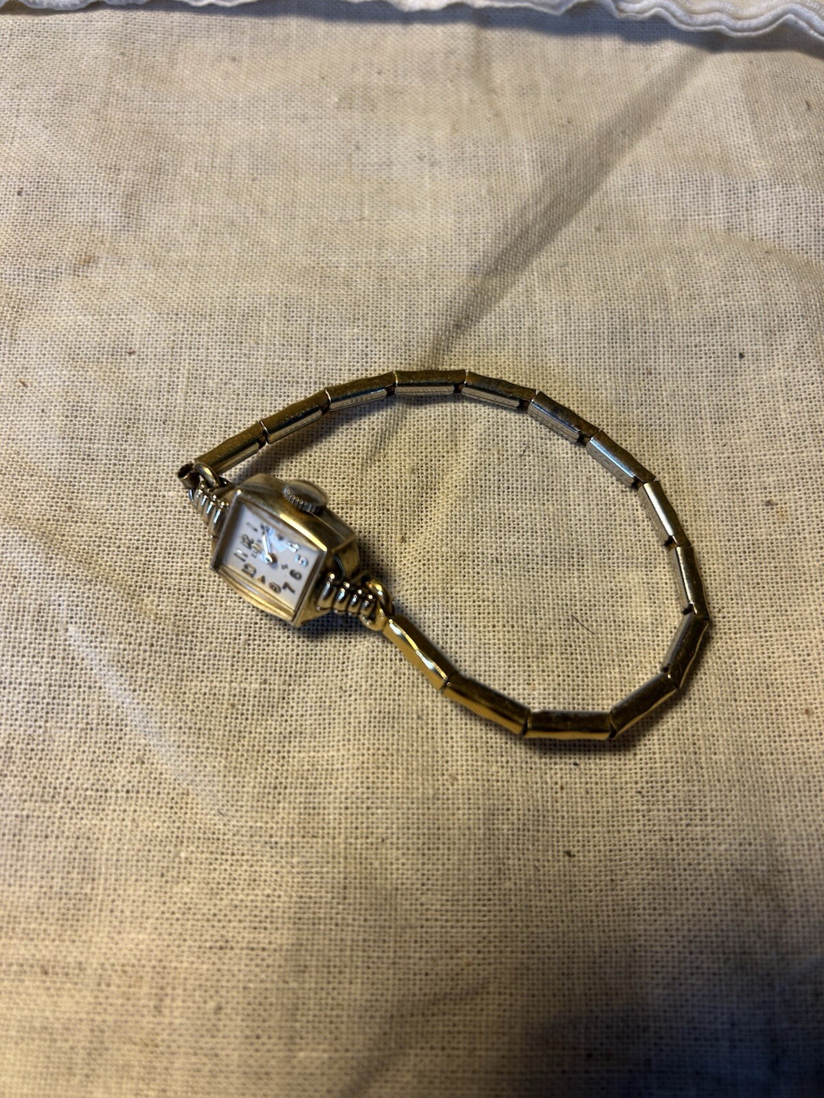 Antique Elgin Ladies 10k Gold Filled Watch Square Whi… - Gem