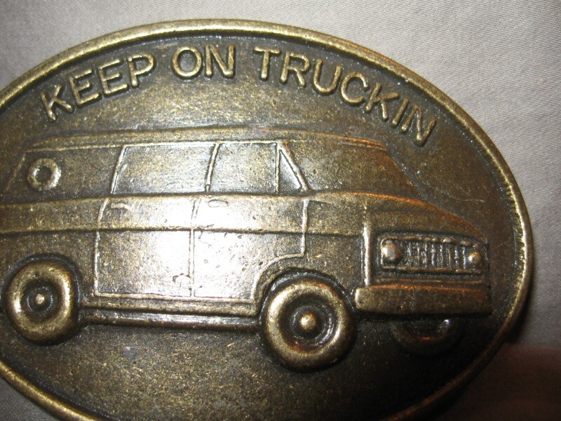 Solid Brass "Keep On Truckin" Van Oval Belt Buckle 3 … - Gem