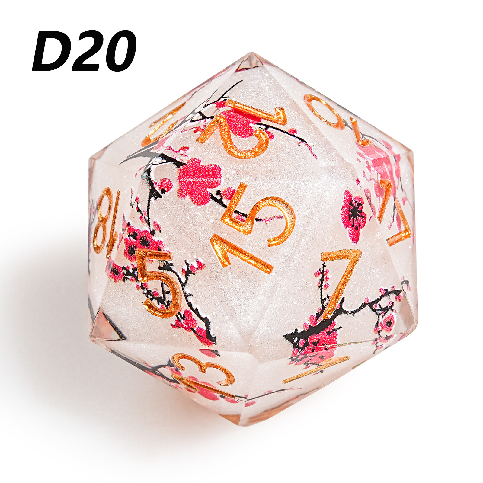 7-Piece DND White Resin Solid Plums Polyhedral Dice Set with Box，Golden ...