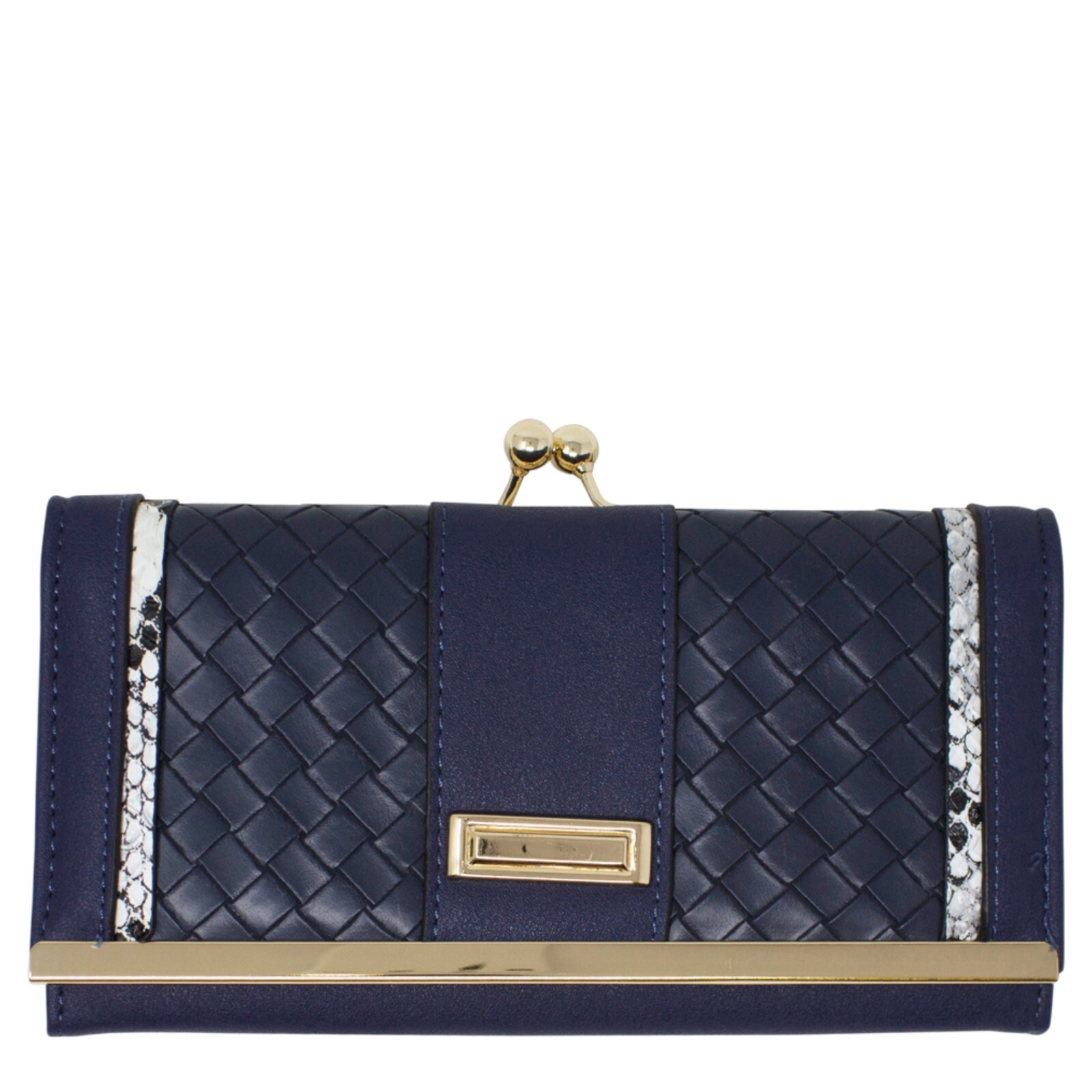 Woven Design Boxed Wallet Clip Top Purse Ladies Card Slots Hand Bag ...