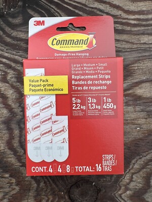 3M Command Adhesive Replacement Strips 8 Small 4 Medium 4 Large 17200 ...