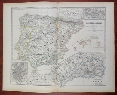 Iberian Peninsula Aragon Castille Leon Granada 1880 Spruner historical ...