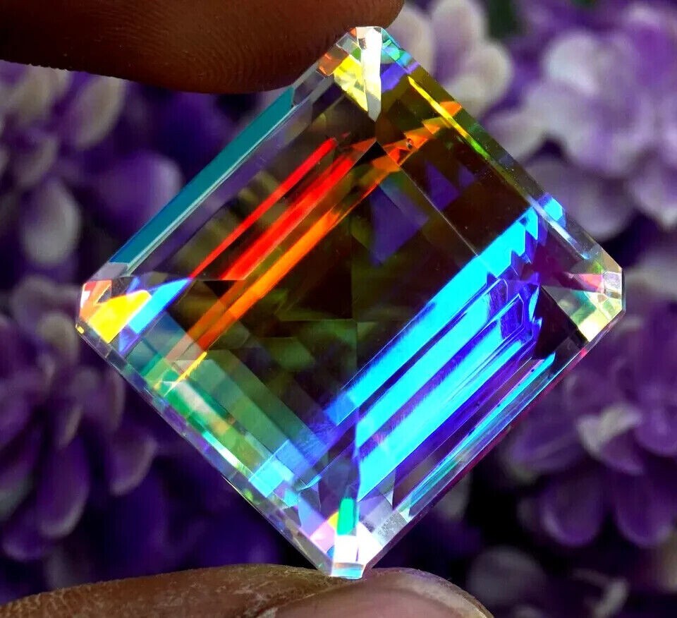 AAA 50 Ct+ Natural Rainbow Mystic Topaz Emerald Cut Loose Gemstone ...