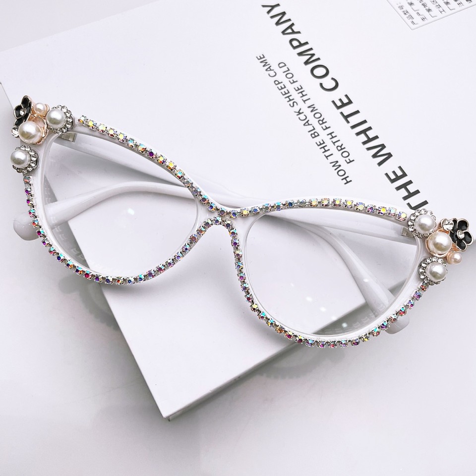 Women Cat Eye Glasses Frames Hand-made Bling Rhinestone Eyeglass Frames ...